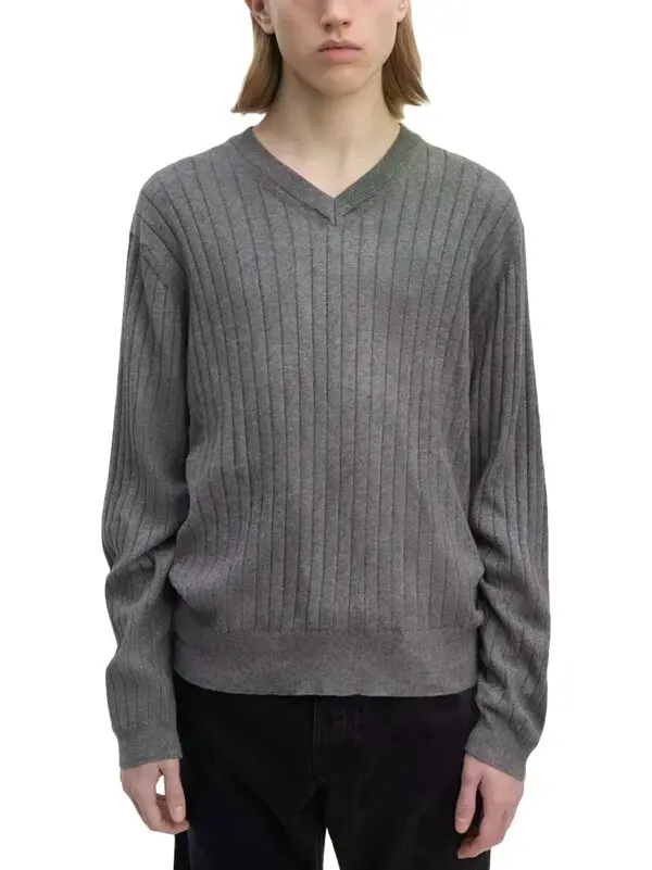 ANOTHER ASPECT Ribbed V-neck Sweater - Grey