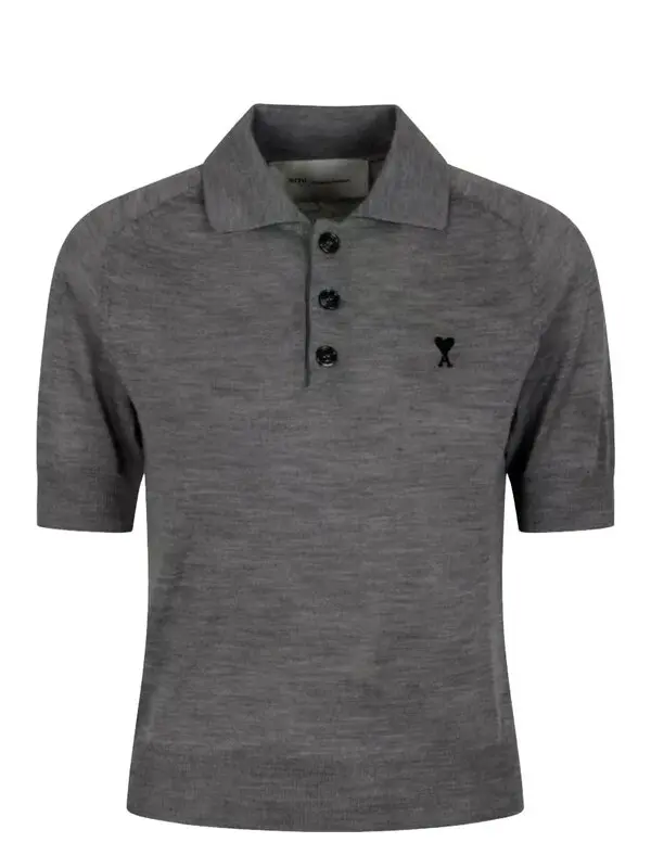 Ami Logo-embroidered Polo Top - Grey