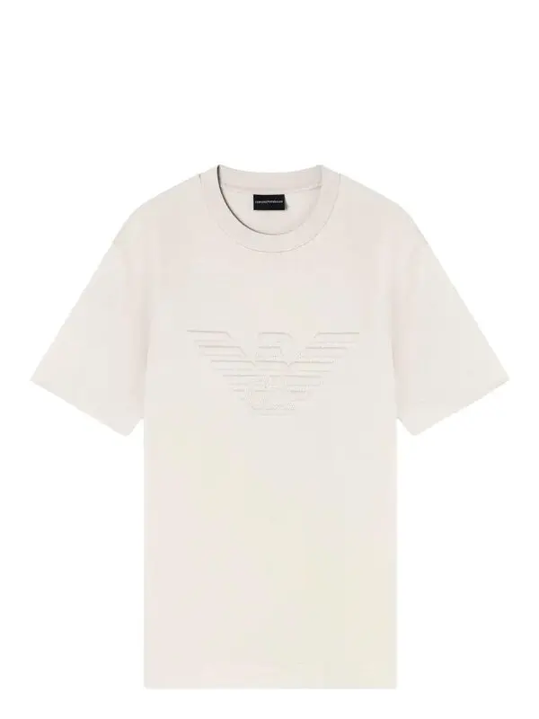 Emporio Armani Embossed-logo Round-neck T-shirt - Neutrals