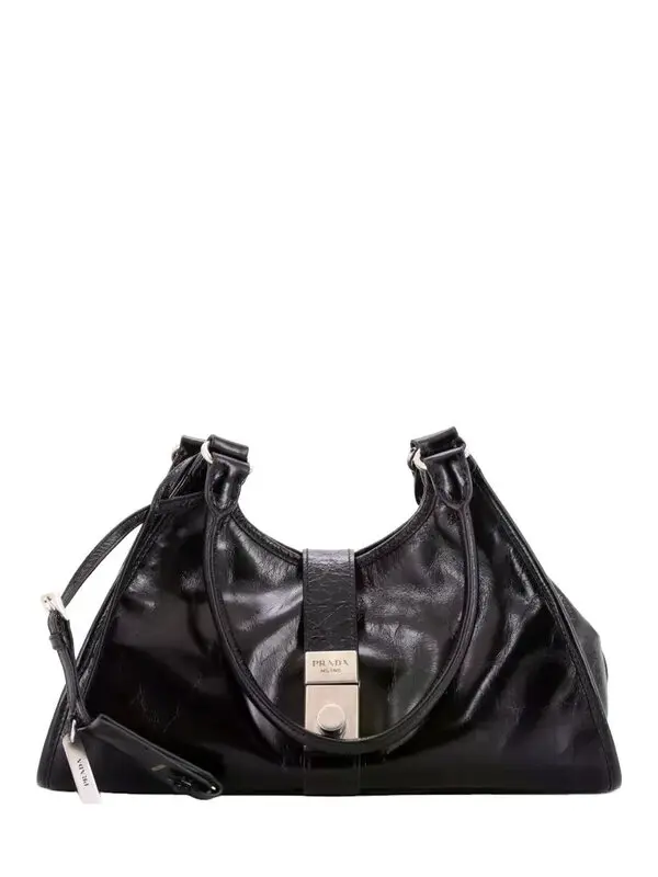 Prada Pushlock Leather Satchel Medium - Black