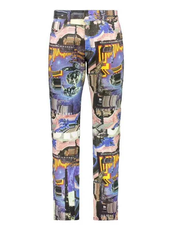 DIESEL® Graphic-print Straight-leg Jeans - Blue
