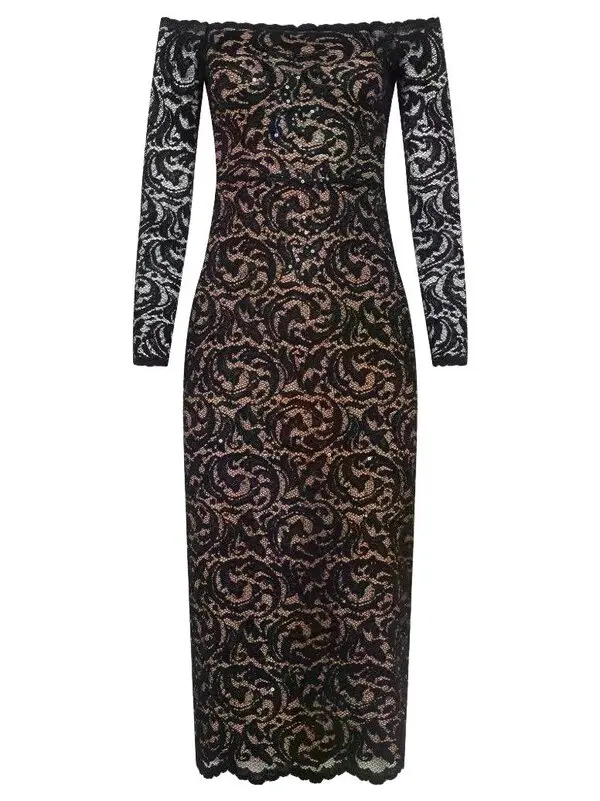 L'Agence Lindsay Sequined Lace Dress - Black
