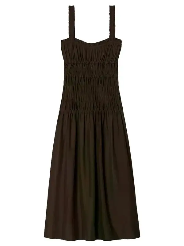 Tory Burch Shirred A-line Midi Dress - Brown