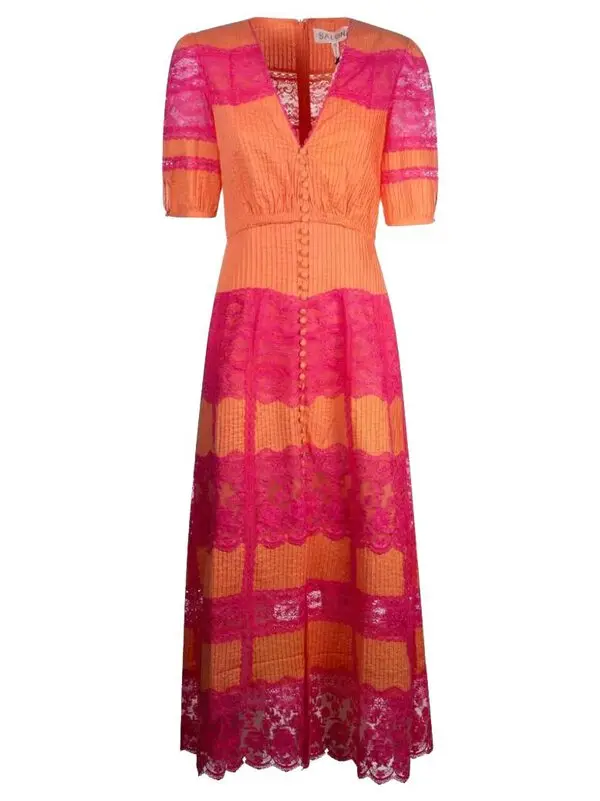 Saloni Lea Lace Maxi Dress - Orange