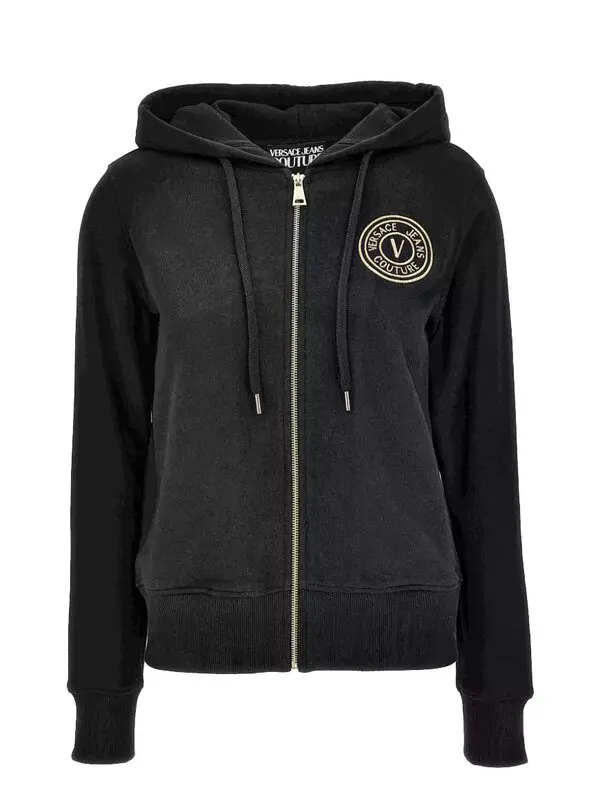 Versace Drawstring Hoodie With Logo Patch - Black