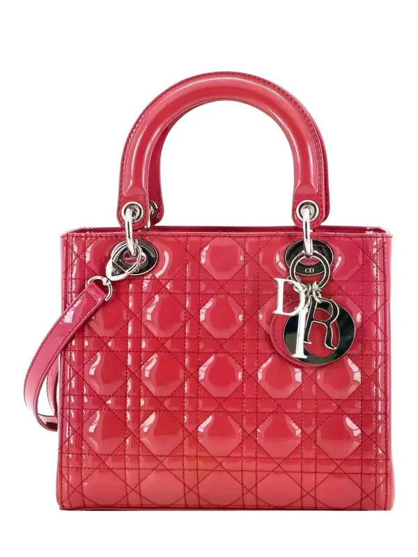 Dior Lady Cannage Quilt Patent Medium Satchel - Pink