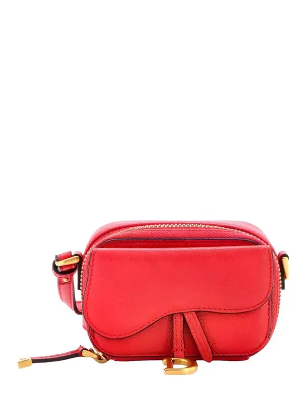 Dior Saddle Shoulder Strap Pouch Goatskin Mini Crossbody Bag - Red