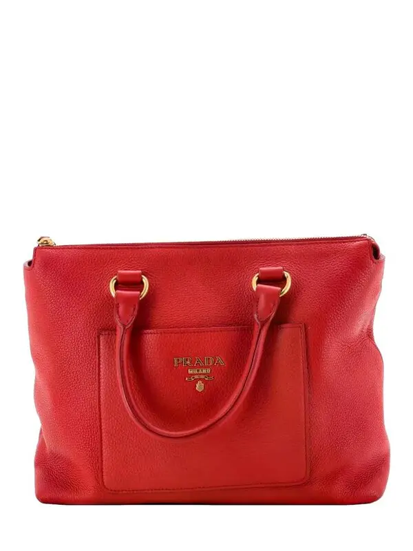 Prada Pocket Convertible Zip Vitello Daino Medium Satchel - Red