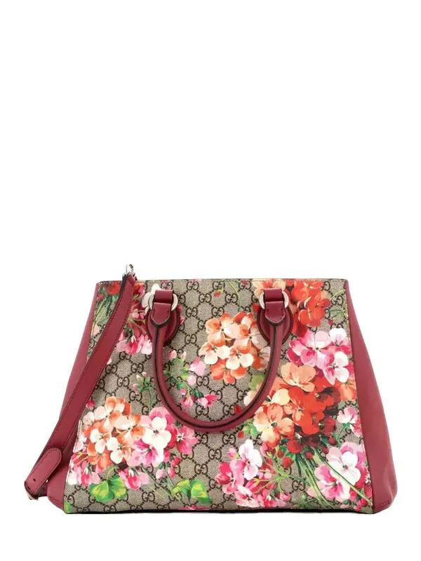 Gucci Convertible Shopping Blooms Print Gg Coated Canvas Large Tote Bag - Pink