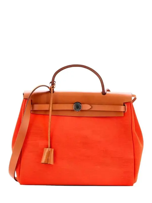 Hermès Herbag Zip Leather And Toile 31 Shoulder Bag - Orange