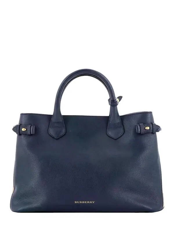 Burberry Banner Leather And House Check Canvas Satchel - Blue