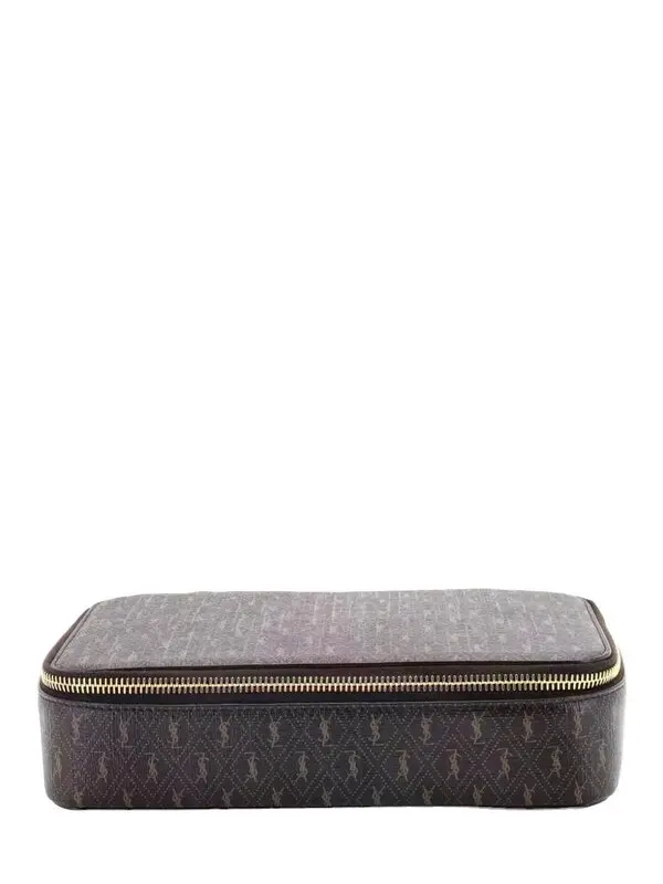 Saint Laurent Zip Around Jewelry Box Monogram Canvas Pouch - Brown