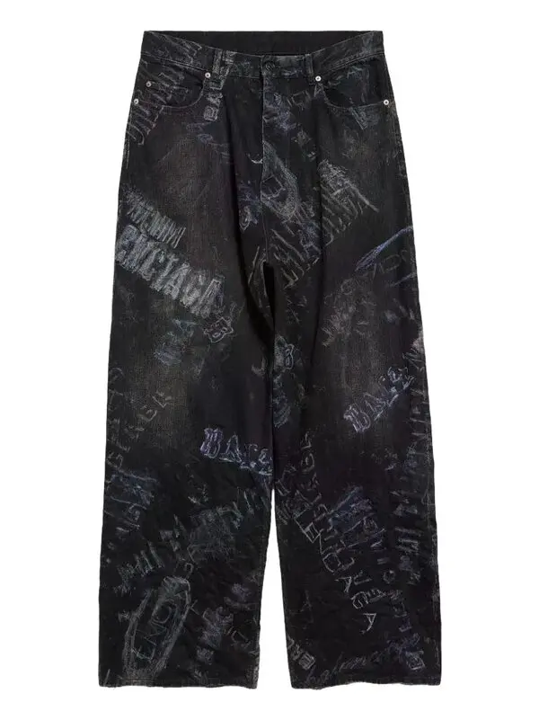 Balenciaga Printed Cotton Trousers - Black