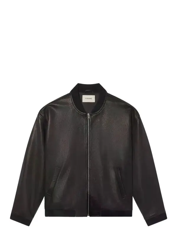 FRAME Leather Bomber Jacket - Brown