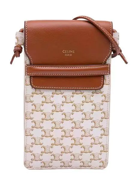 Celine Triomphe Coated Canvas Phone Pouch - White