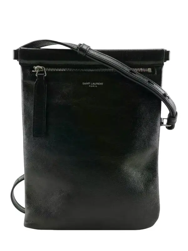 Saint Laurent Antiqued Lambskin Sid Flat Crossbody Bag - Black
