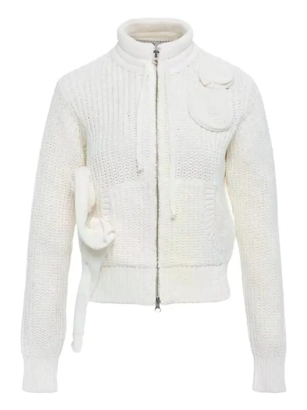 OPEN YY Appliqué Zipped Cardigan - White