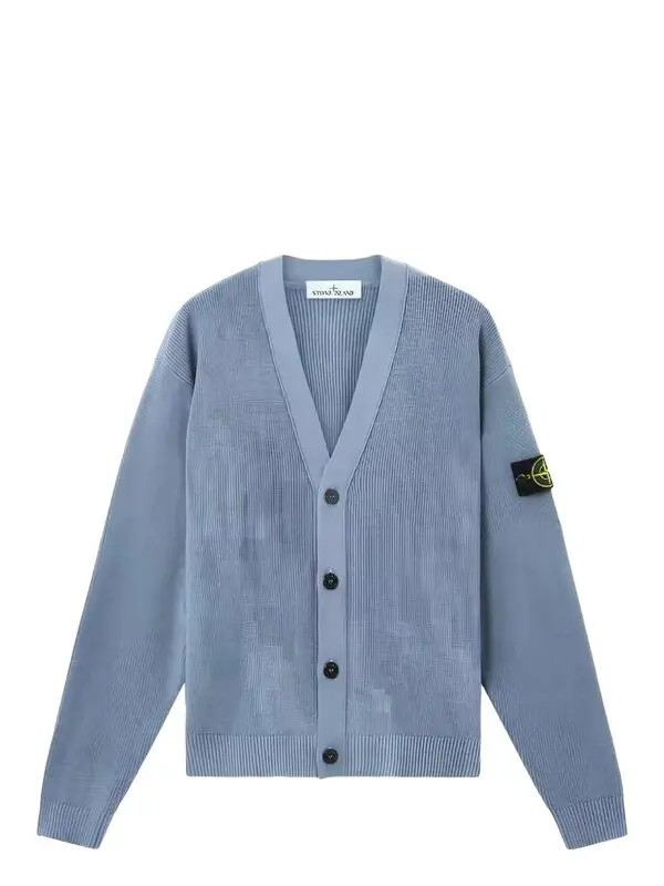 Stone Island V-neck Logo-patch Cardigan - Blue
