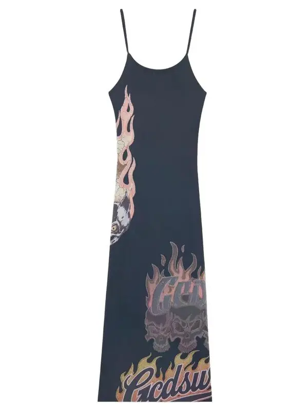Gcds Graphic-print Midi Dress - Black