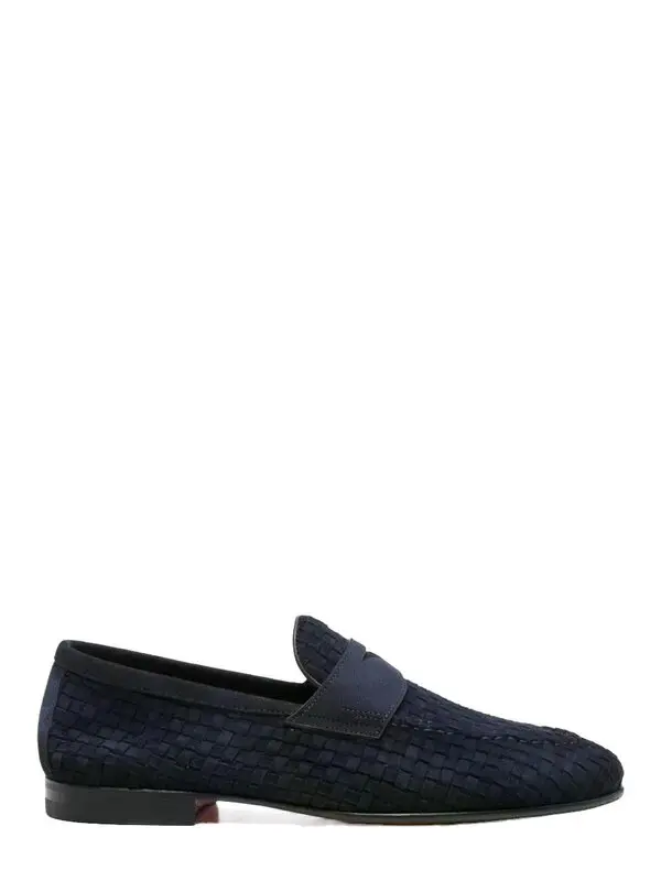 Santoni Leather Loafers With Woven Strap - Blue