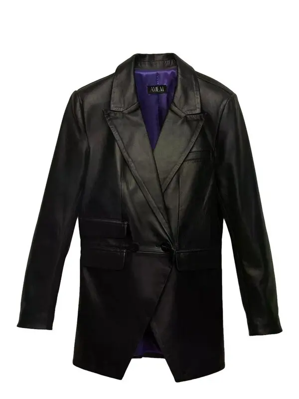 AME.M Double-breasted Leather Jacket - Black