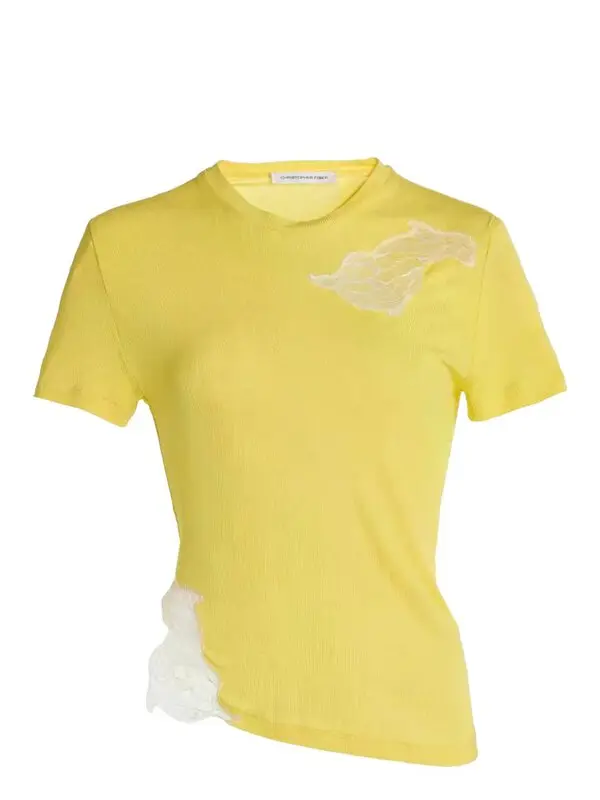Christopher Esber Delphin Lace-detail Crew-neck T-shirt - Yellow