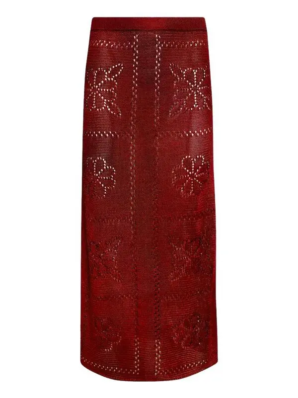 Calle Del Mar Floral Tile Midi Skirt - Red