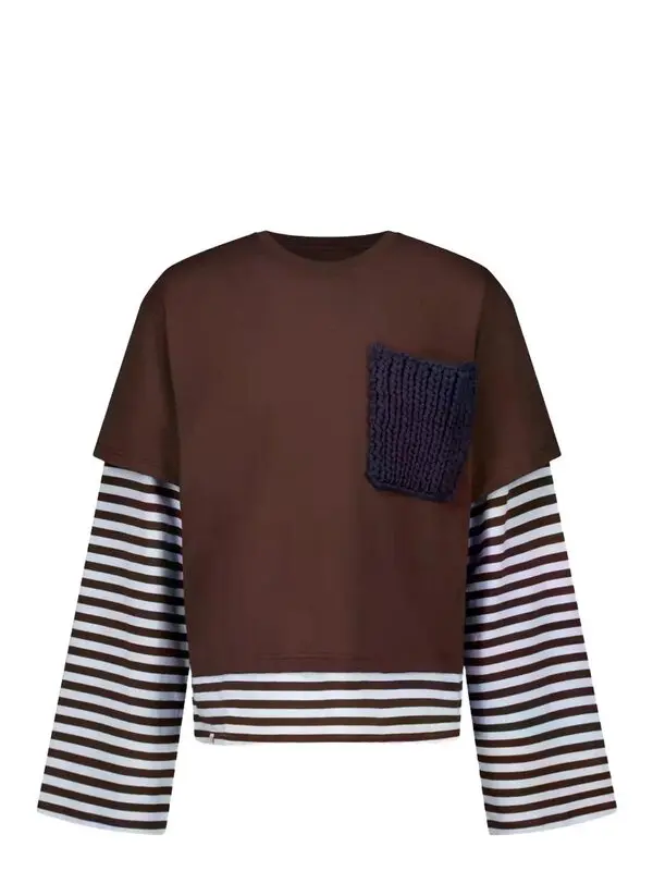 CHARLES JEFFREY Long Sleeve T-shirt With Knit Patch - Brown