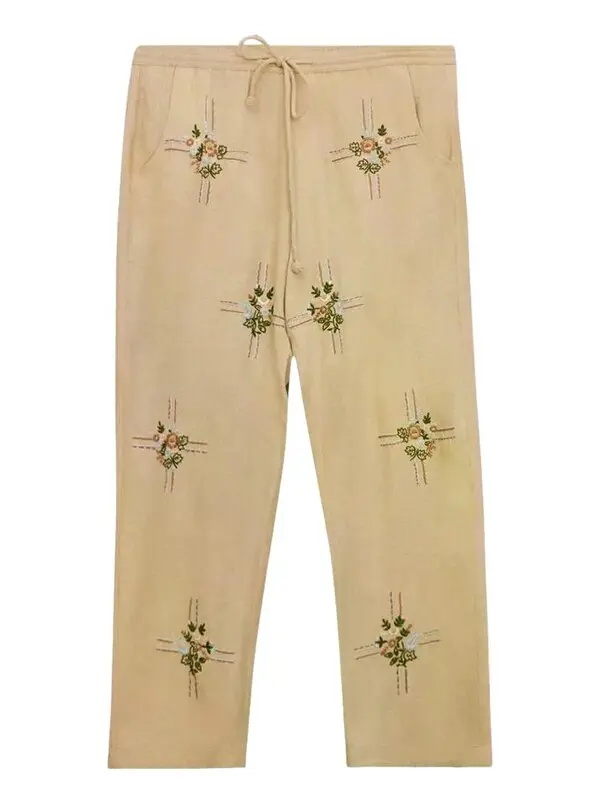 BAZISZT Floral-embroidered Track Pants - Neutrals