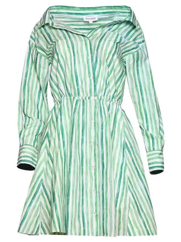 Rosie Assoulin Stripe-patterned Off-shoulder Dress - Green