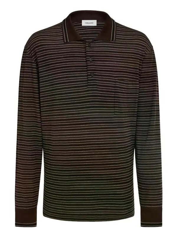 FERRAGAMO Long-sleeve Striped Polo Shirt - Brown