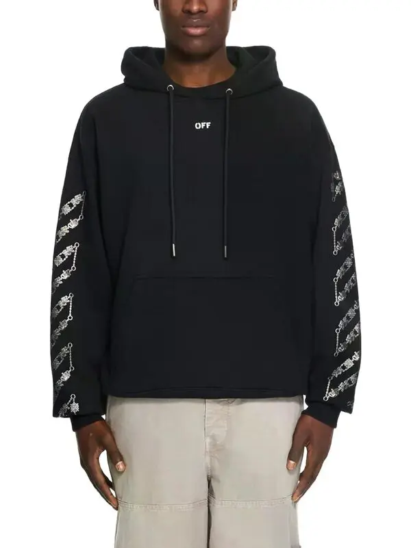 Off-White Chain Arrow Diagonal Drawstring Hoodie - Black