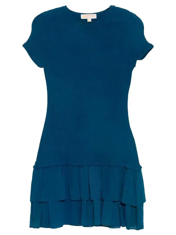 Michael Kors Smocked Georgette Ruffle Mini Dress - Blue