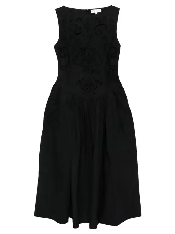 Stine Goya Floral-embroidered Midi Dress - Black