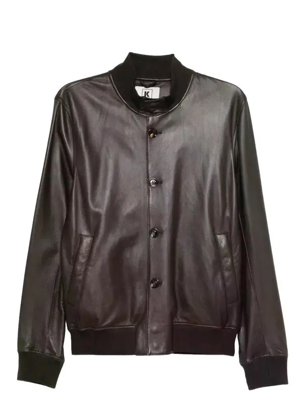 Kiton Buttoned Leather Jacket - Brown