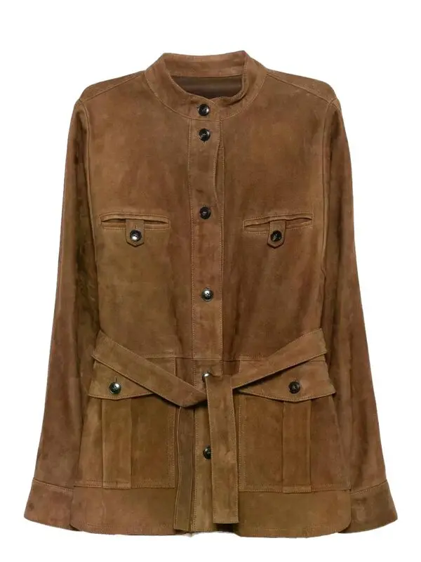 YVES SALOMON Belted Leather Jacket - Brown