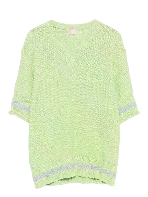 Versace 2000s Striped V-neck Top - Green