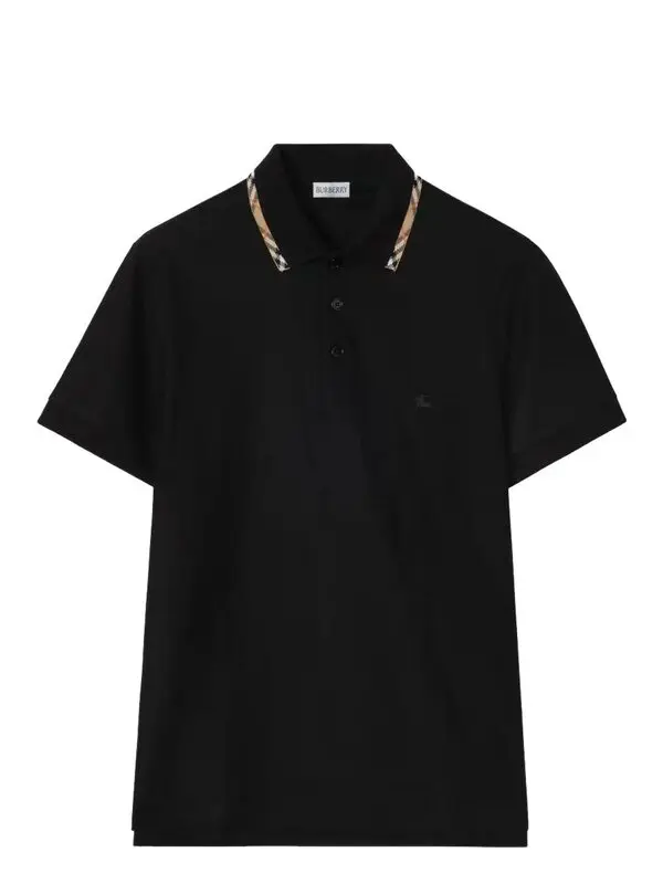 Burberry Check-trim Cotton Polo Shirt - Black