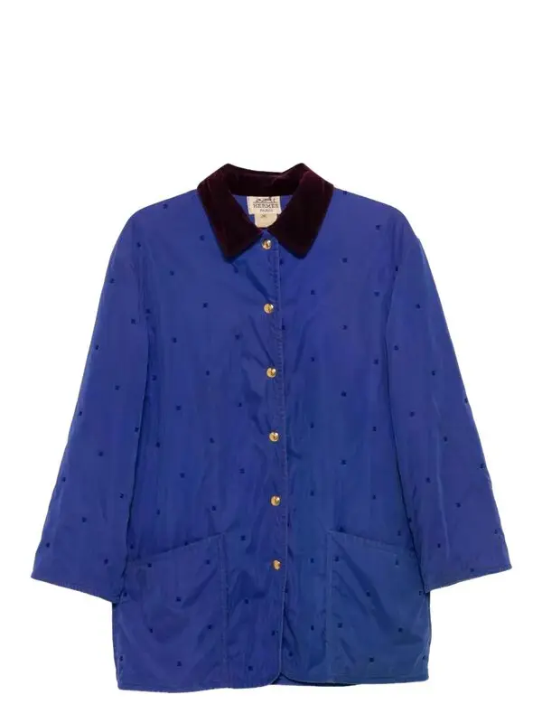 Hermès 1990s Collared Button Coat - Blue