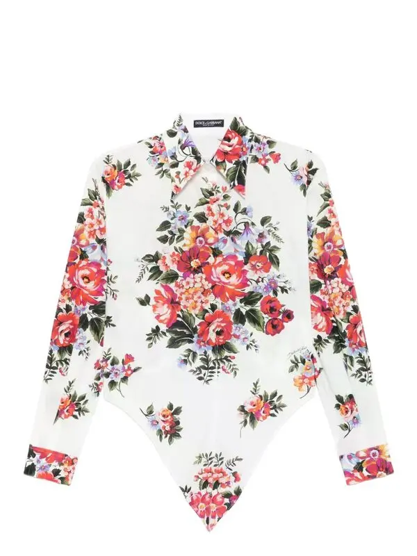 Dolce & Gabbana Floral-print Long-sleeve Shirt - White