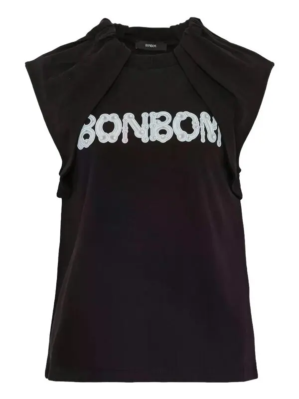 BONBOM Printed Drape Top - Black