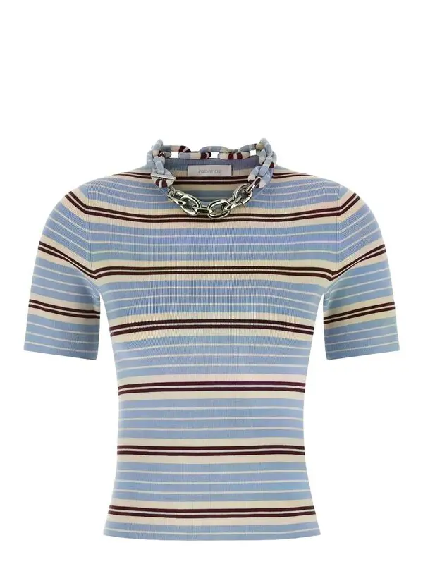 Rabanne Striped Knit Top With Chain Detail - Blue