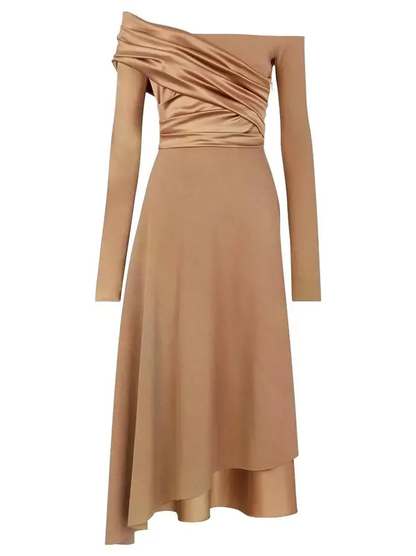 Fendi Off-shoulder Ruched Dress - Brown