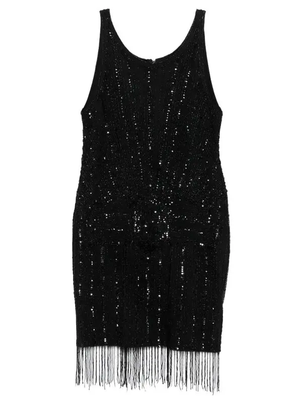 Versace 1990s Beaded Fringe-embellishment Mini Dress - Black