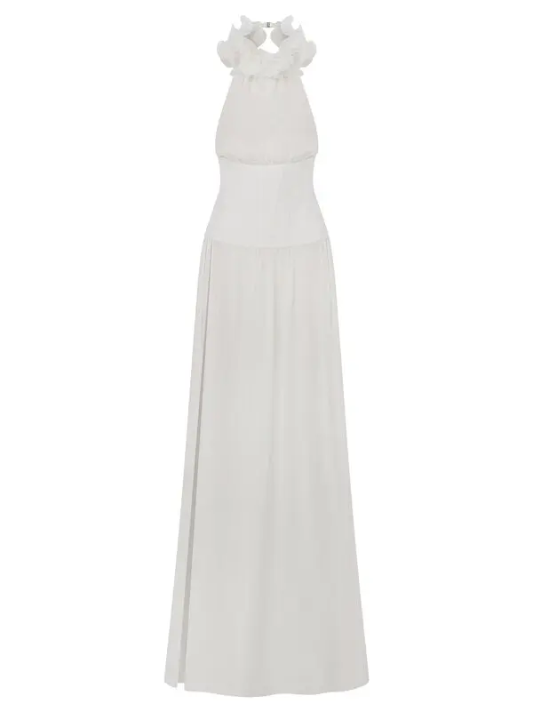 Ila Lune Halter-neck Chiffon Maxi Dress With Corset - White