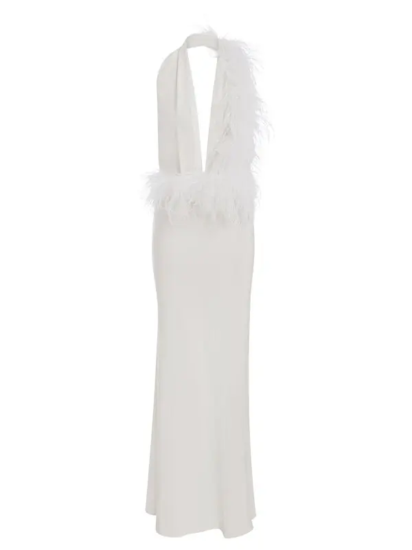 Ila Talia Feathered Maxi Dress - White