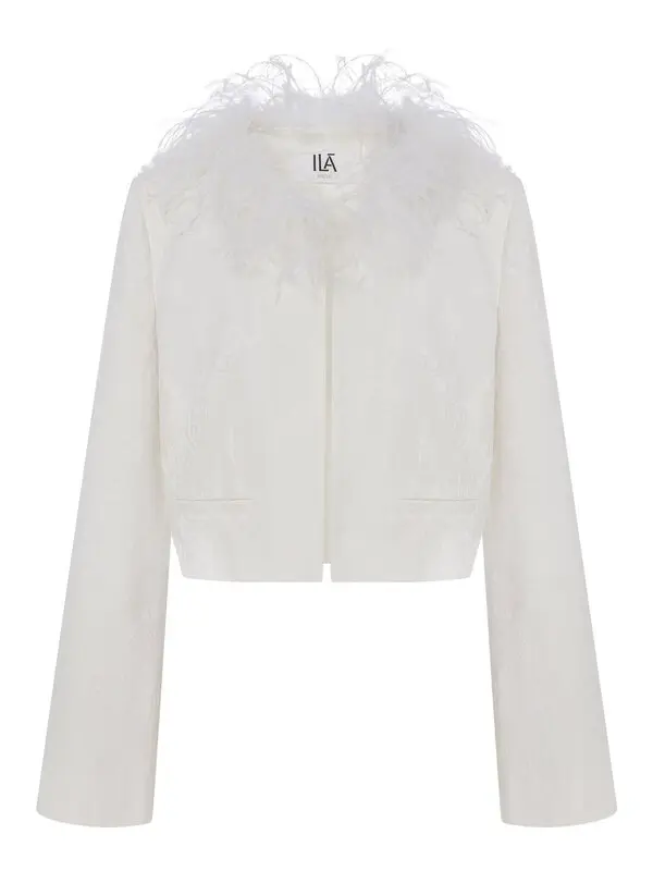 Ila Ani Feather-detailed Jacquard Jacket - White