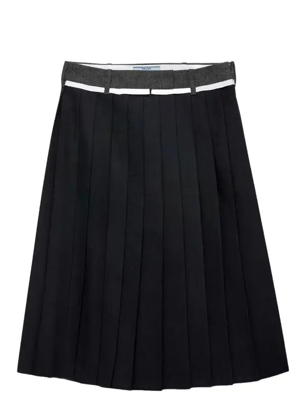 Prada Pleated Rush Stitch Midi Skirt - Blue
