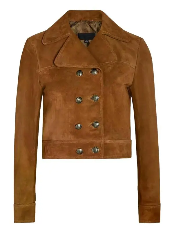NILI LOTAN Double-breasted Leather Jacket - Brown