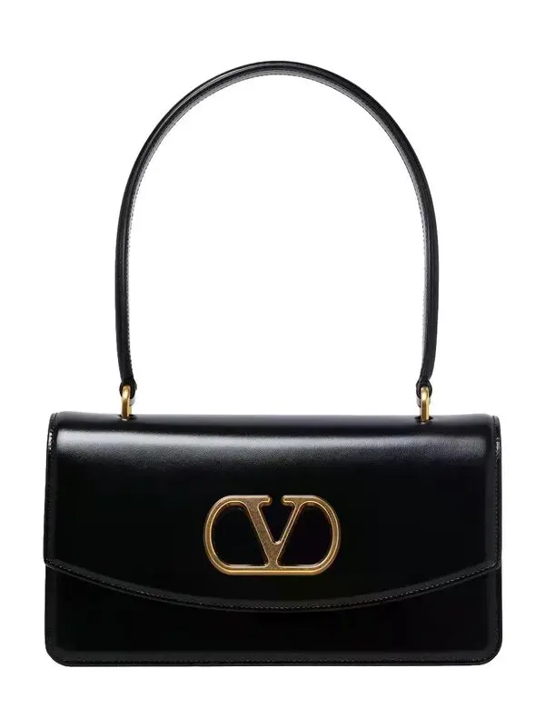 Valentino Garavani Logo-plaque Leather Shoulder Bag - Black